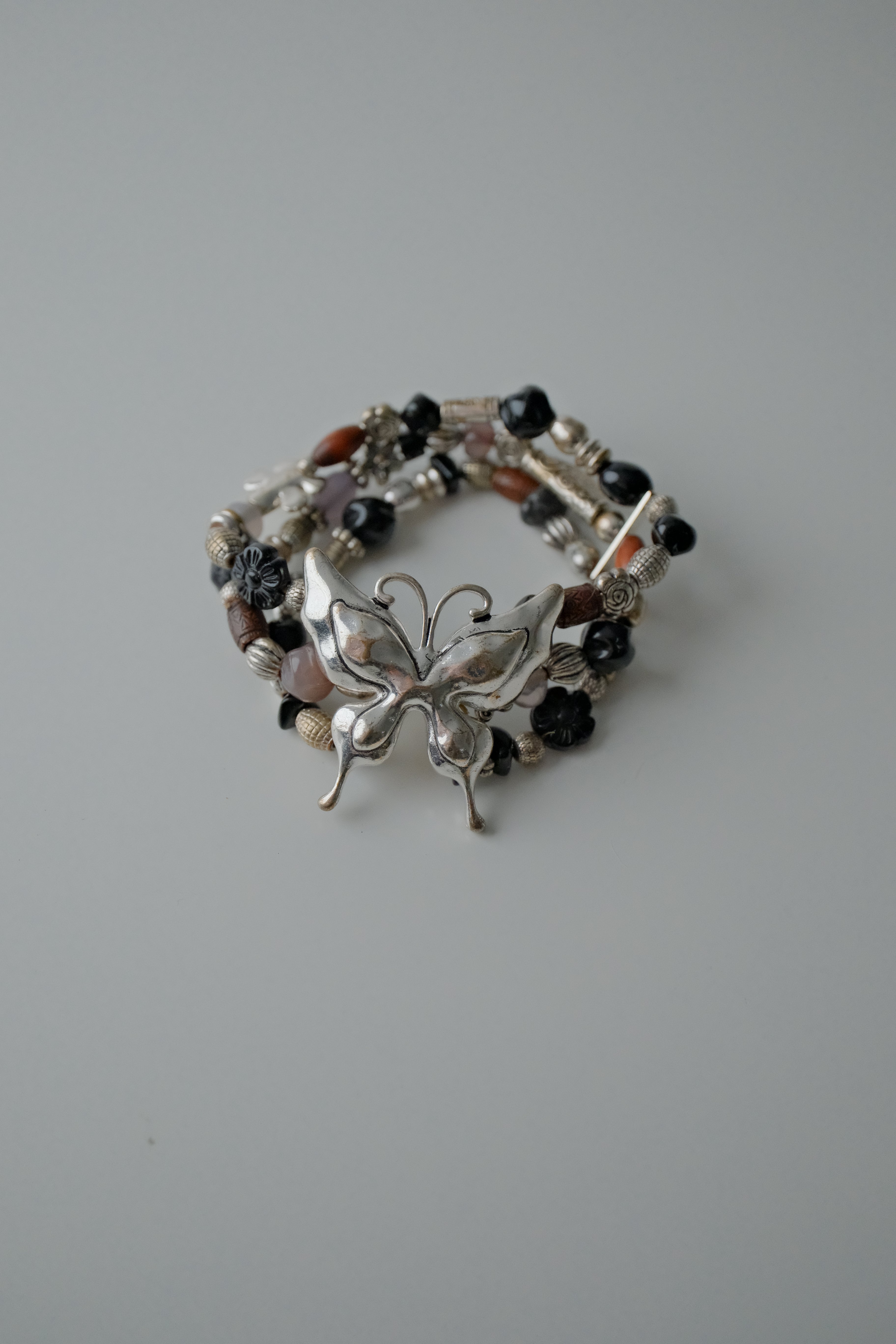 Vintage Silver Butterfly Layered Stretch Bracelet – Serevive